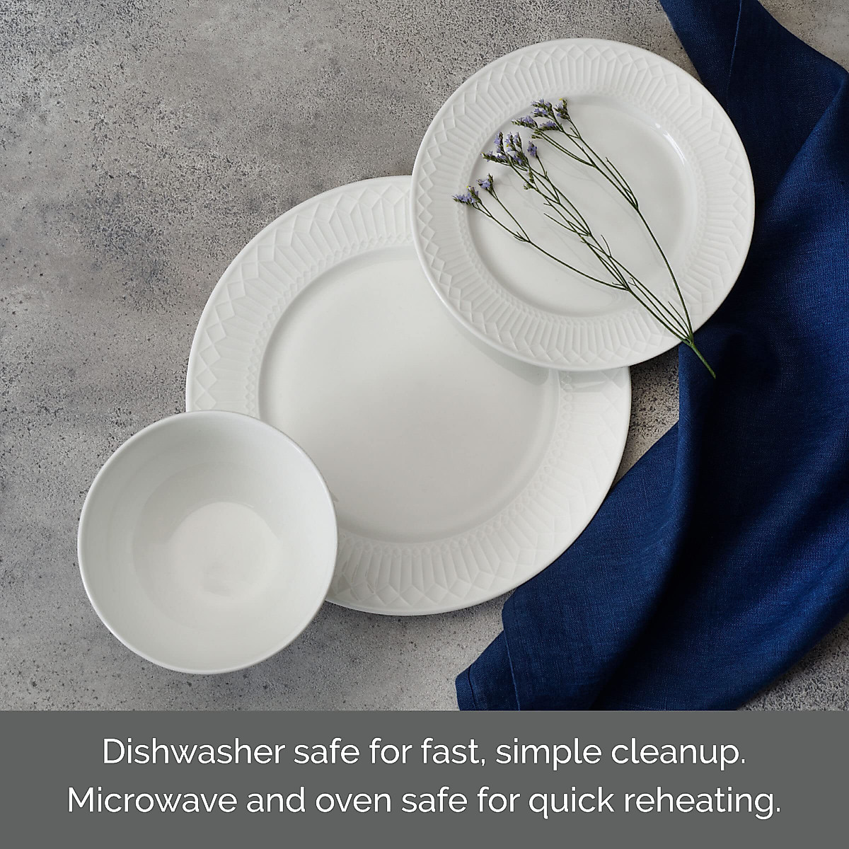 Mikasa Finn Bone China Lightweight Chip Resistant 12 Piece Dinnerware Set, Service for 4, White