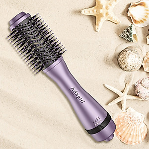 Adagio California Blowout Brush: 2-in-1 Hot Air Brush Styler and Dryer - Negative Ion Round Brush - Hair Dryer Brush with Straightener Function - Hair Styling Tools for Women… (2-inch, Lavender)