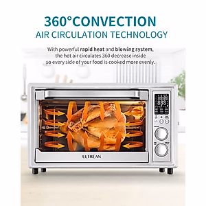 Ultrean Air Fryer Toaster Oven Combo, 32 Quart Convection Oven Countertop with Rotisserie, Toaster, Dehydrator, Bake, 7 Accessories & 50 Recipes, Silv