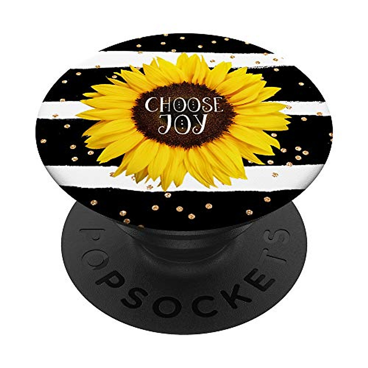 Choose Joy Sunflower Black and White Stripes and Polka Dots PopSockets PopGrip: Swappable Grip for Phones & Tablets