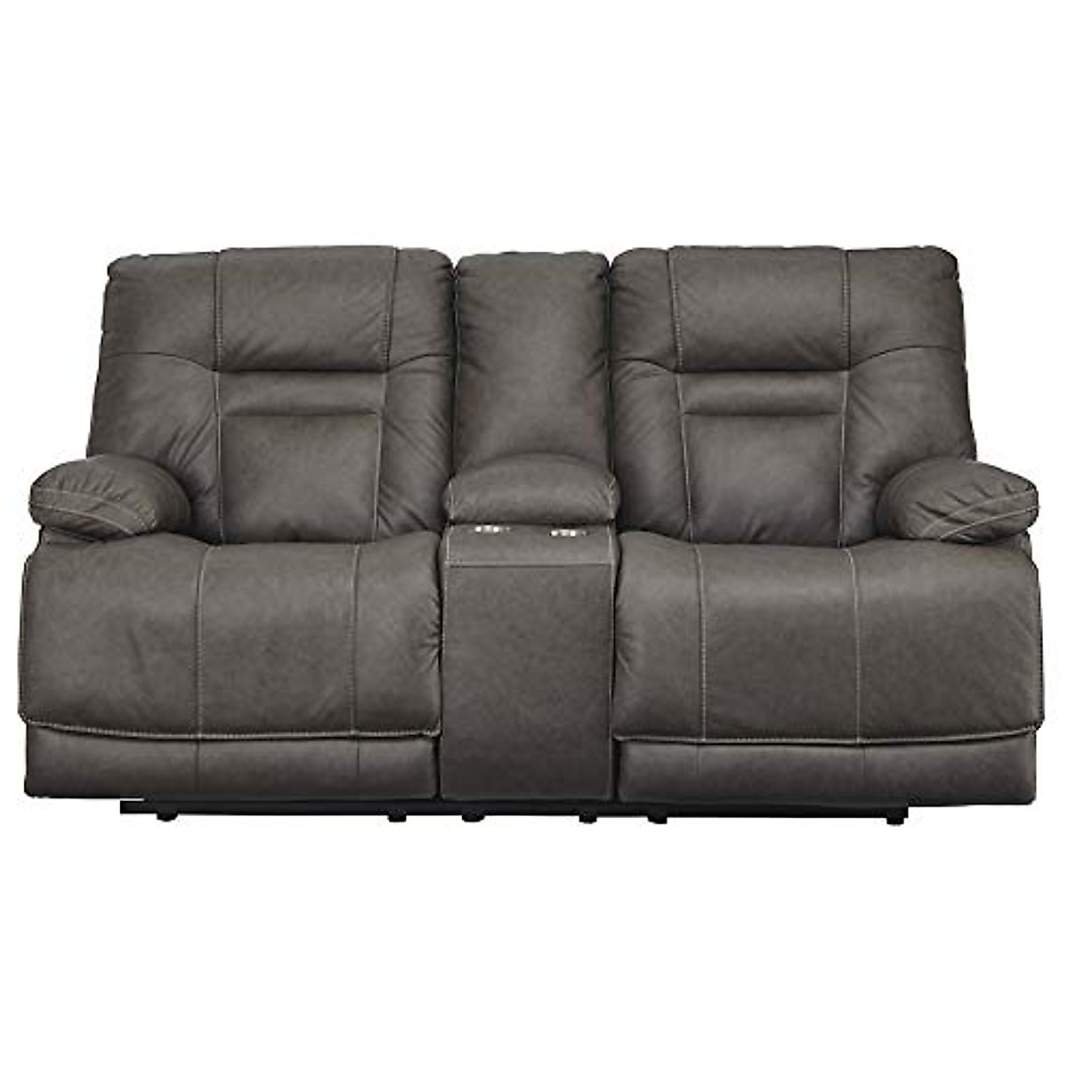 Signature Design by Ashley Wurstrow Leather Adjustable Dual Sided Power Reclining Loveseat with Console & USB Charging, Dark Gray