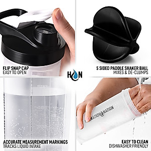 Hydration Nation 28oz Protein Shaker Bottle - Shaker Bottles For Protein Mixes With Paddle Shaker Ball - Leakproof Shaker Cup & Smoothie Bottle For Fitness, Pre Workout, Supplements, & More