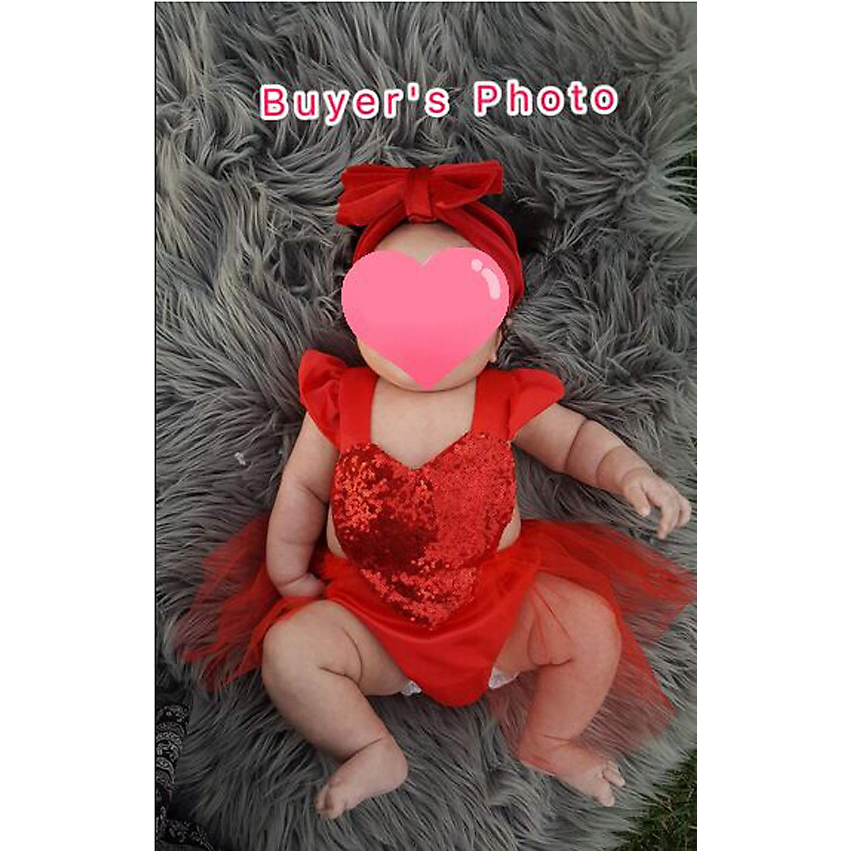 Newborn Baby Girls Valentine Romper Tutu Dress Fly Sleeve Heart Sequins Bodysuit Jumpsuit Summer Outfit 0-3Y (6-12M, Red)