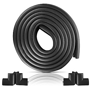 Furniture Edge and Corner Guards | 16.2ft +20.4ft Protective Foam Cushion |36ft Bumper 12 Adhesive Corners | Baby Child Proofing Set NonToxic and Safe for Table, Fireplace, Countertop | Black