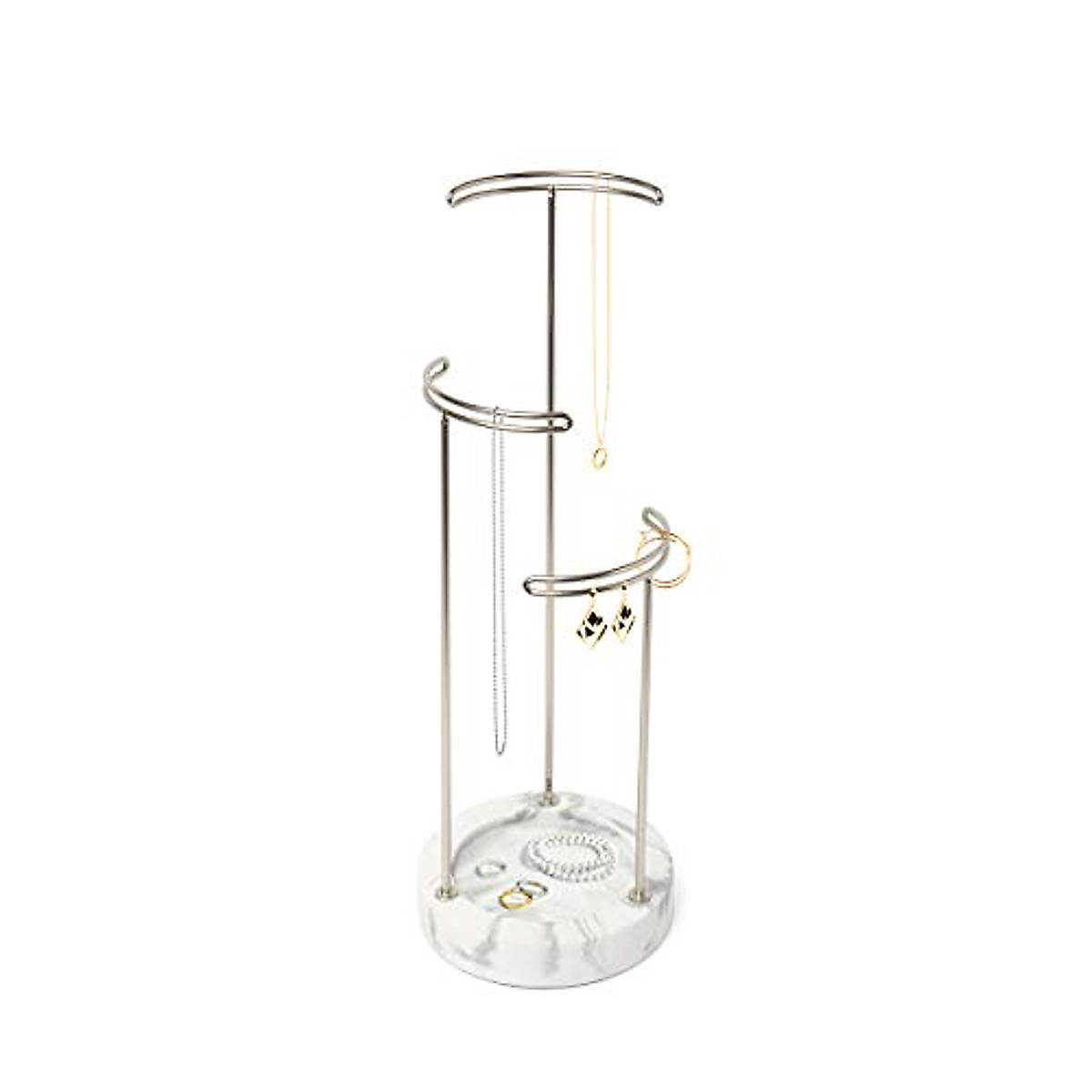 Umbra 299471-491 Tesora 3-Tier Jewelry Stand, Earring Holder, Accessory Organizer and Display, White/Nickel