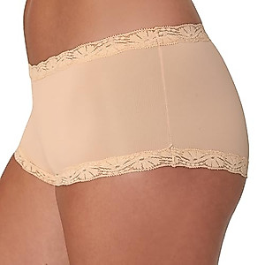 Maidenform Women's Underwear, Microfiber with Lace Boyshort Panties, One Fab Fit, 3-Pack, Sandshell/Sandshell/Iced Mocha Leo Print