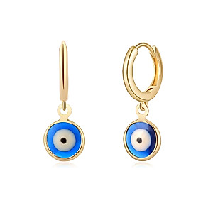 Bule Evil Eye Earrings Huggie Hoop, Bule Evil Eye Drop Earrings Huggie Hoop Earrings for Women Hoops Cuff Cartilage Hypoallergenic Bule Evil Eye Huggie Hoop Earrings for Women