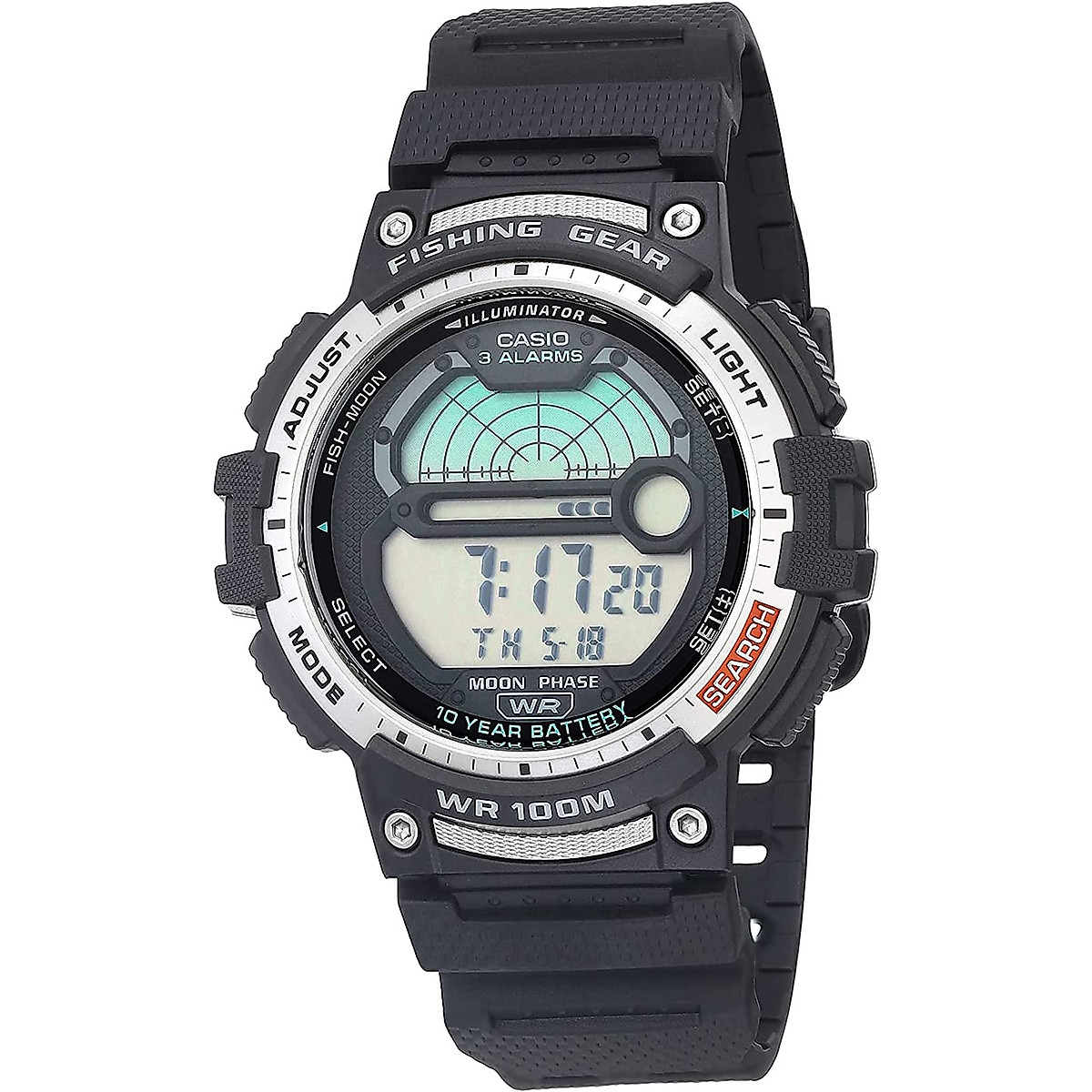 Casio Men's Fishing Timer Quartz Watch with Resin Strap, Black, 24.1 (Model: WS-1200H-1AVCF)