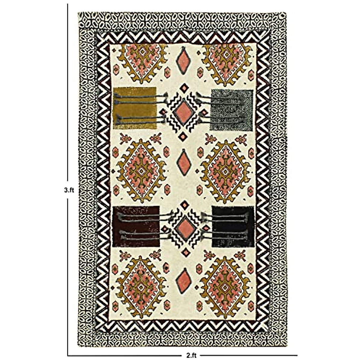 Casavani Beige, Black Tribal Cotton Hand Made Rug, Home Decorative Bohemian Kilim Rug Hand Woven Rag Rug Entryway for Living Room Laundry Room Dormat Bed Room Bathroom 4x10 Feet Runner