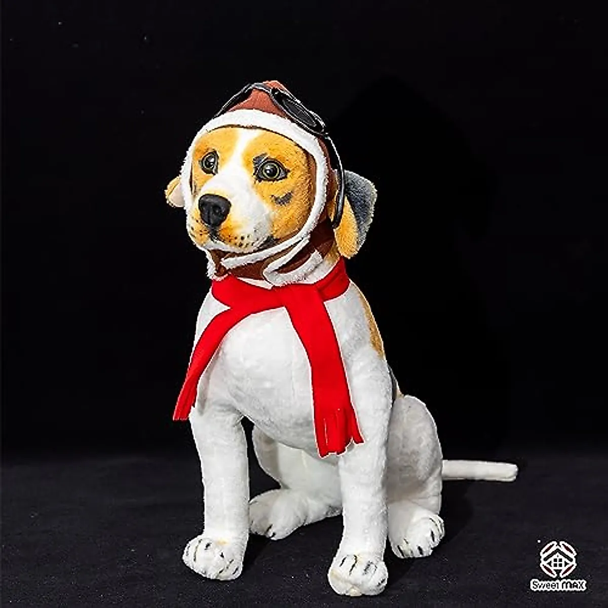 Pet Aviator Hat Red Scarf Aviator Pilot Cosplay Costume Halloween Christmas Headwear Headpiece Party Favors Dogs Cats (Aviator Hat with Scarf, Medium/Large)