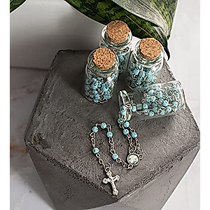 Baptism Favor (12PCS) Holy Communion Rosary in Glass Bottle Jar Recuerdos De Bautizo Quinceanera Christening Recuerdos para Primera Comunion Niña Quinceanera Gift for Guests Blue