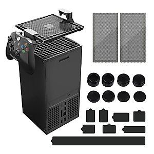 Dust Filter Cover for Xbox Series X, AOLION Xbox Series X Accessories, 21PCS Xbox Accessories with 1 Top Dust Filter Cover, 2 Holders, 2 Back Dust Filter Covers, 8 Silicone Plugs and 8 Thumb Grip Caps