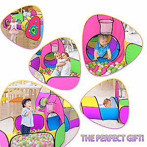 wilwolfer 5pc Kids Play Tent for Toddler with 1 Baby Ball Pits, 2 Baby Crawl Tunnels, 2 Pop Up Tents, Indoor Outdoor Playhouse Toys for Boys/Girls, Gift Target Game with 4 Dart Balls