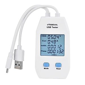 Digital USB Tester Power Capacity Tester Meter Voltmeter Ammeter LCD ABS Meter (UT658 Dual)