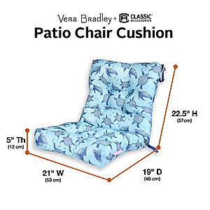 Classic Accessories for Vera Bradley Outdoor Chair Cushion, 21 x 19 x 22.5 x 5 Inch, Just Turtles, Outdoor Chair Cushions, Patio Chair Cushions, Patio Cushions