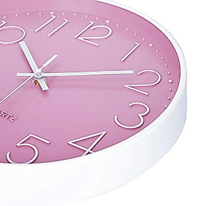 Lafocuse 12 Inch 3D Numbers Pink Wall Clock for Living Room Decor, Modern Kitchen Wall Clock Battery Operated Silent Non-Ticking Bedroom Home Office