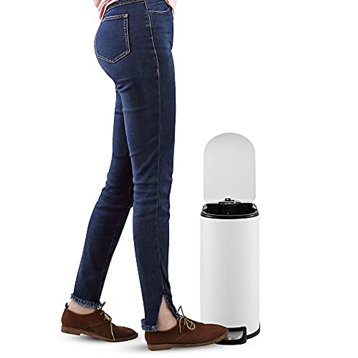 happimess HPM1009C Roland Mini 2.6-Gallon Step-Open Trash Can, Modern, Minimalistic, Fingerprint-Proof, Rustproof, Soft Close, Bedroom, Bathroom, Kitchen, Laundry Room, Office, 2.64 Gallons, White