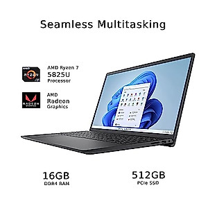 Dell 2022 Inspiron 15 i3000-3525 15.6" FHD Multifunctional Laptop, AMD Ryzen 7 5825U, AMD Radeon Graphics, 16GB DDR4 RAM, 512GB PCIe SSD, Backlit Keyboard, HD Webcam, Win 11 Pro, Black.
