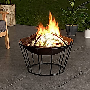 FirsTime & Co. Black Lakeview Fire Pit with Screen Lid, Wood Burning Fire Pit for Garden, Backyard, Patio, Metal, 23 x 23 x 20 inches