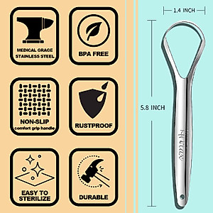 KN FLAX Tongue Scraper [2 pack] [Medical Grade] Reduce Bad Breath Maintains Oral Care 100% BPA Free Metal Tongue Scraper, Tongue Cleaner for Adults and Kids, Easy to Use with Non-Synthetic Handle