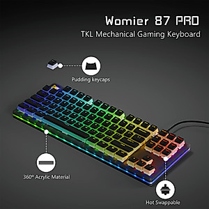 XVX Womier 75% Keyboard, TKL Mechanical Gaming Keyboard, Hot Swappable Black Keyboard, K87 PRO with Pudding Keycaps Wired RGB Keyboard for PC PS4 Xbox - Yellow Switch
