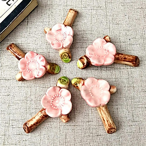 LARATH 6 Pieces Ceramic Chopsticks Rest Rack Cherry Blossom Chopsticks Holder Rest Dinner Spoon Stand for Dinner Fork Knife Tableware Writing Paint Brush, Pink
