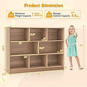 HONEY JOY Kids Toy Storage Organizer, 8-Section Storage Daycare Shelf for Preschool, Children 3-Tier Open Wooden Display Book Shelf Organizer for Classroom, Playroom & Nursery, Kindergarten(Natural)