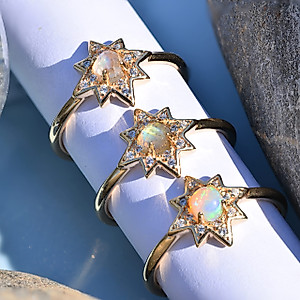 FULULAY 14K Gold Plated Sterling Silver|Hand Cut Welo Ethiopian Opal Starburst Ring|Size 7|Great Gifts For Women