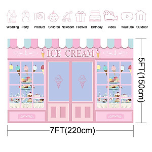 Mocsicka Ice Cream Theme Birthday Backdrop Dessert Shop Girl Background 7X5ft Vinyl Childrens Birthday Party Dessert Table Background Photo Booth Banner Decoration
