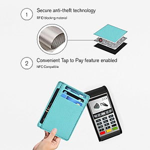 Leather Minimalist Wallet for Men & Women RFID Front Pocket Leather Card Holder Wallets (Light green, Small)