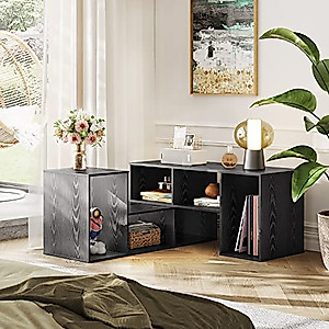 DEVAISE Flat Screen TV Stand for 65 75 inch TV, Modern Entertainment Center with Storage Shelves, Media Console Bookshelf for Living Room, Black…