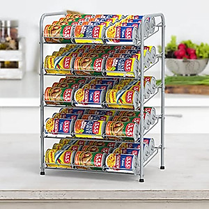 HEOMU 5 Tier Can Rack Organizer, Can Storage Dispenser Holder, Canned Food Storage Organizer for Kitchen Pantry Cabinets Organization and Storage, Silver