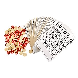 SEETOOOGAMES Vintage Wooden Bingo Game Set-120 Bingo Number Cards and 75 Chess