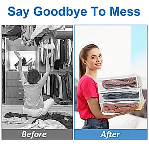 6 Pacs Plastic Storage Bags for Clothes, Clear Zippered Storage Bags for Sweater Blanket Bed Sheet Storage, Vinyl Storage Organizer Bags with Zipper for Closet Linen Sweater 16*12*4 Inch (6 Packs)