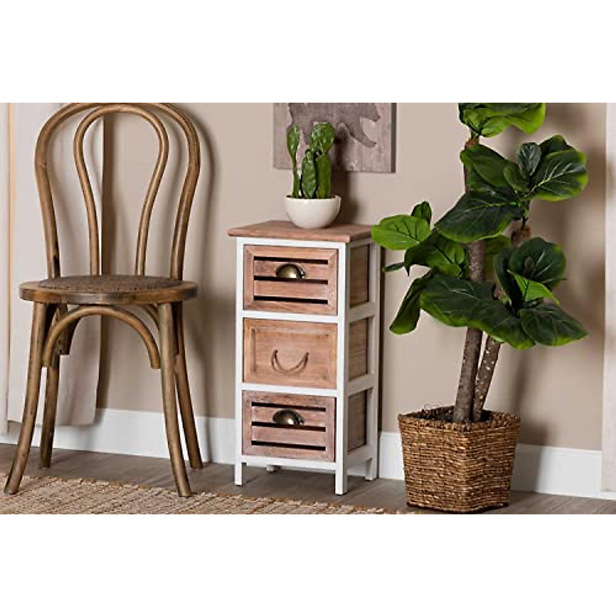 Baxton Studio Palta Modern and Contemporary Two-Tone White and Oak Brown Finished Wood 3-Drawer Storage Unit