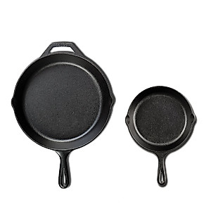 Lodge Seasoned Cast Iron Cookware Set. 2 Piece Skillet Set. (10.25 inches and 6.5 inches)