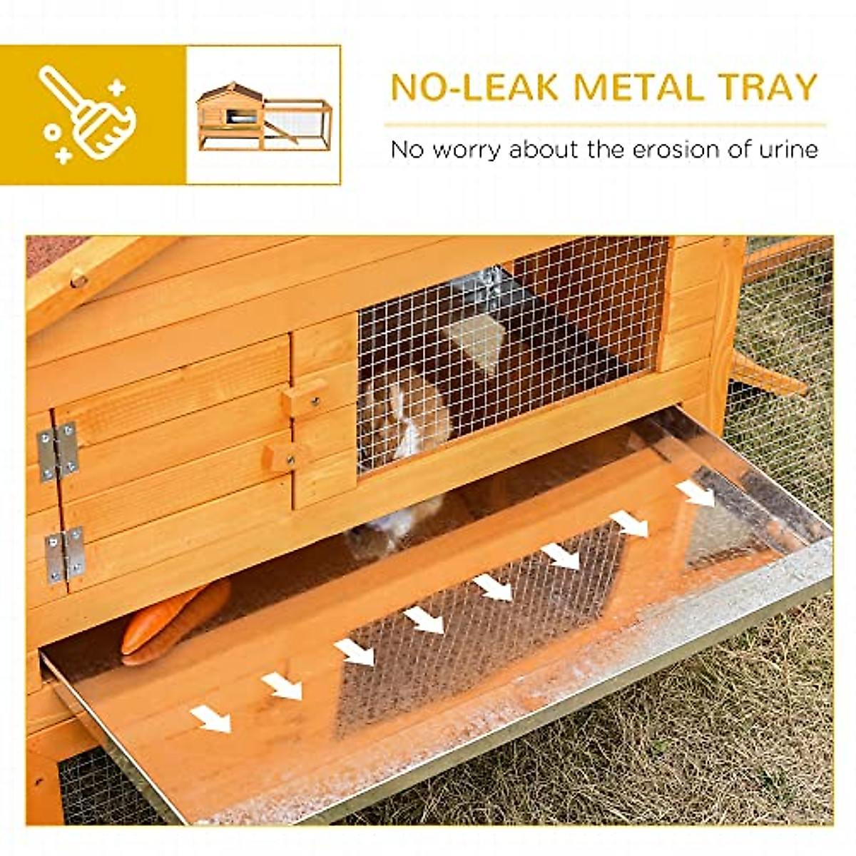 PawHut 62" Large Outdoor Rabbit Cage Small Animal Hutch Playpen With Run