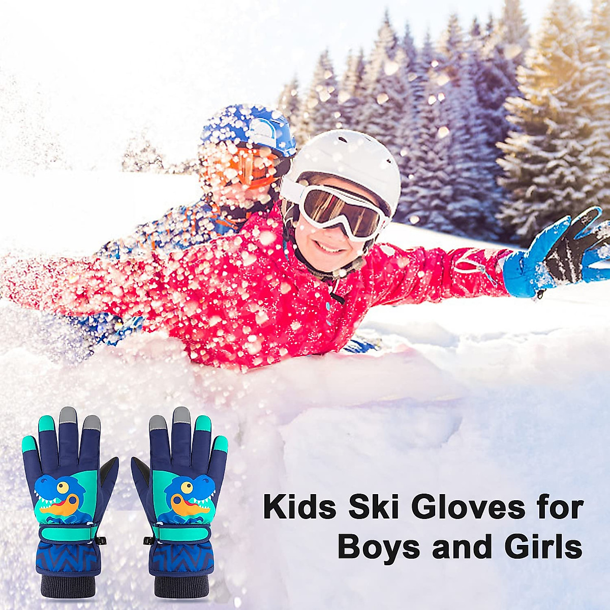 AMZTNLL Kids Winter Snow Ski Gloves Waterproof Cute Warm Gloves for Boys Girls Snowboard Gloves Outdoor Gloves Windproof