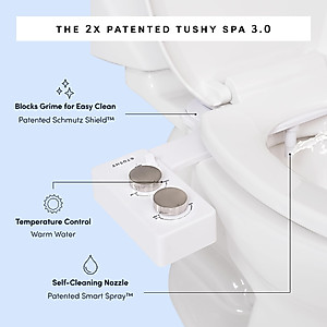 Tushy Spa Warm Water Bidet Attachment. Universal Toilet Fit, Easy DIY Install (Requires Sink Access for Temperature Control) Self Cleaning Sprayer, Adjustable Pressure & Angle Control, (Platinum Knob)