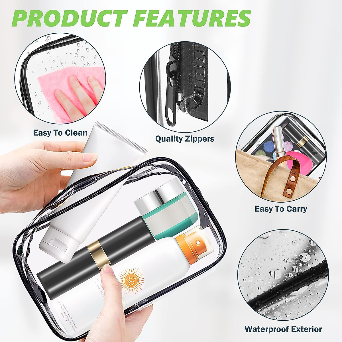 AURUZA 6 PACK Clear Toiletry Bag, TSA Approved Cosmetic Makeup Bags Set, Portable Travel Makeup Bags Zipper PVC Cosmetic Pouch Airport Airline for Travel, Bathroom
