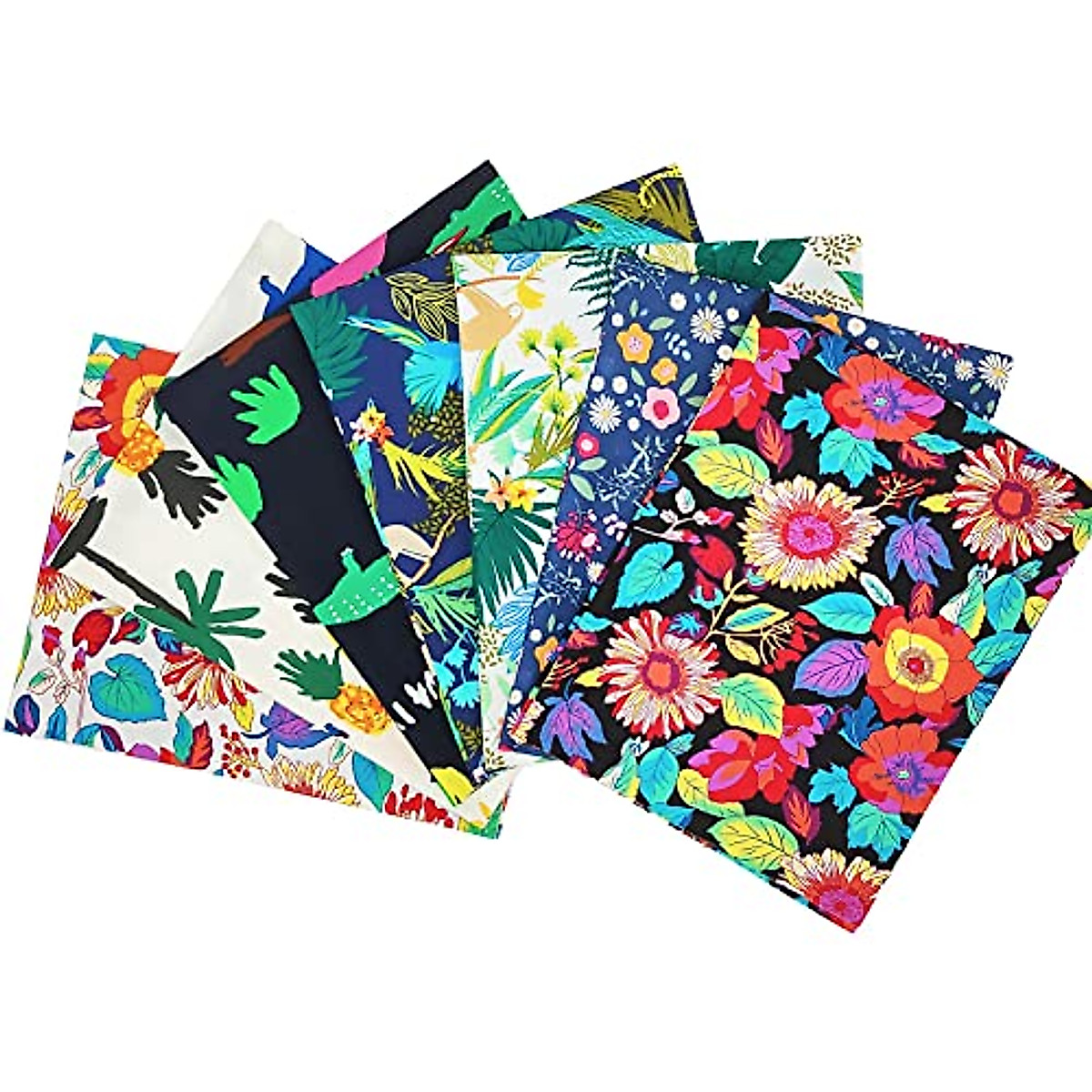 7pcs 19.68” x 19.68” (50cm x 50cm), 100% Cotton Fabric Bundle Squares for Quilting Sewing DIY Craft Patchwork, No Repeat Dark Flower Pattern.