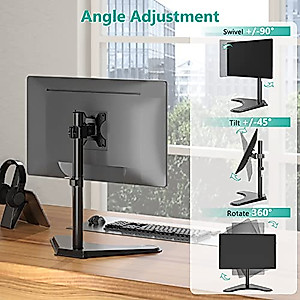 WALI Single Monitor Stand, Adjustable Monitor Stand for One Screen up to 32inch, Universal Freestanding Monitor Stand for hp acer lg Monitor with monting Holes 75 to 100mm (MF001),Black