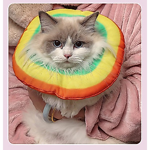 Yanmucy Cat Recovery Collar Adjustable Rainbow Cat Elizabethan Collar Soft Cat Cone After Surgery Protective Neck for Cat Cones to Stop Licking (M)