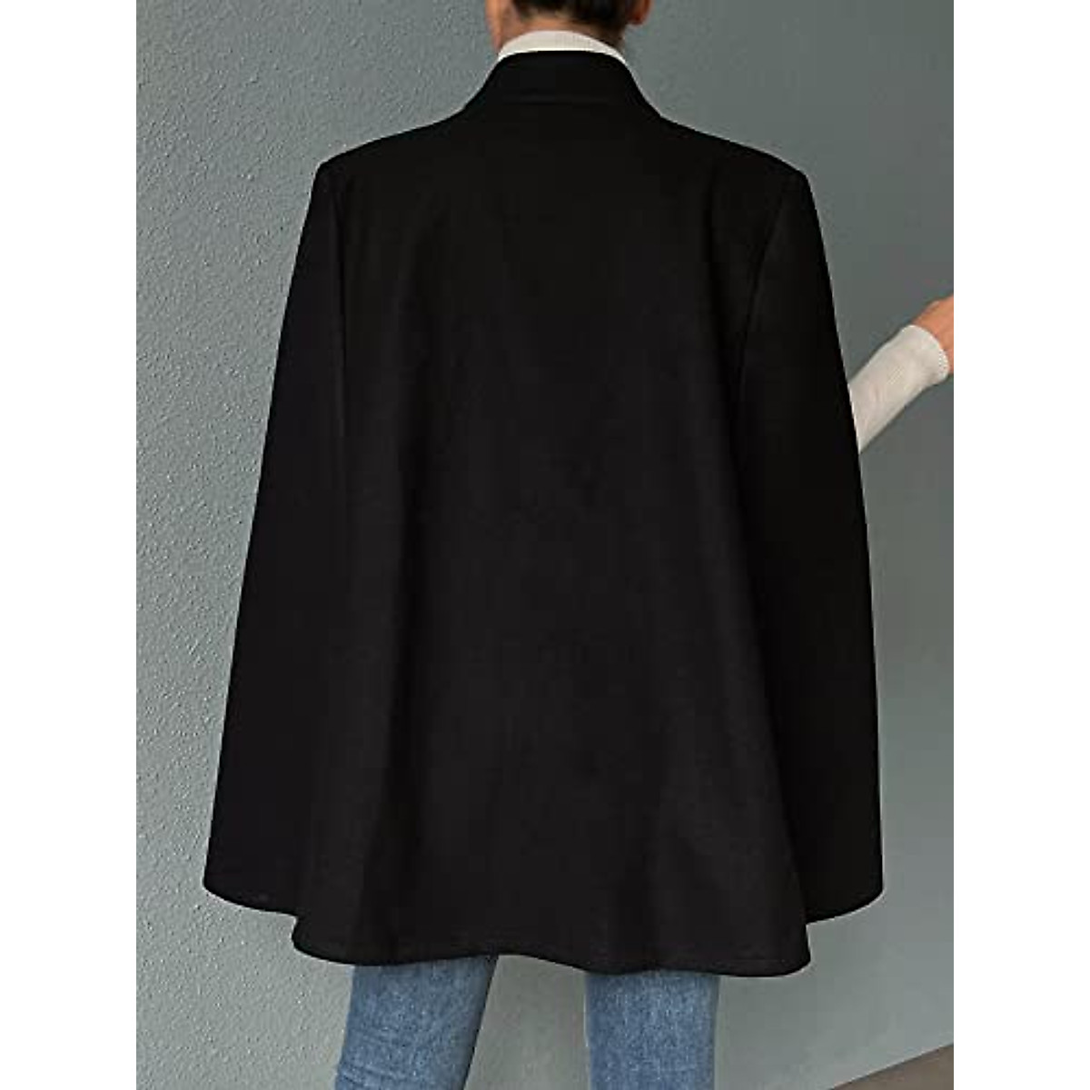 WDIRARA Women's Split Cloak Long Sleeve Open Front Cape Blazer Business Jacket Black S
