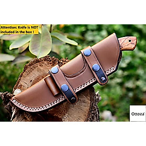 Ottoza Handmade Leather Knife Sheath RIGHT HAND Bushcraft Knife Sheath - Hunting Knife Sheath - Survival Knife Sheath - Fixed Blade Knife Sheath Horizontal Carry Dark Brown TOP GRAIN LEATHER No:44