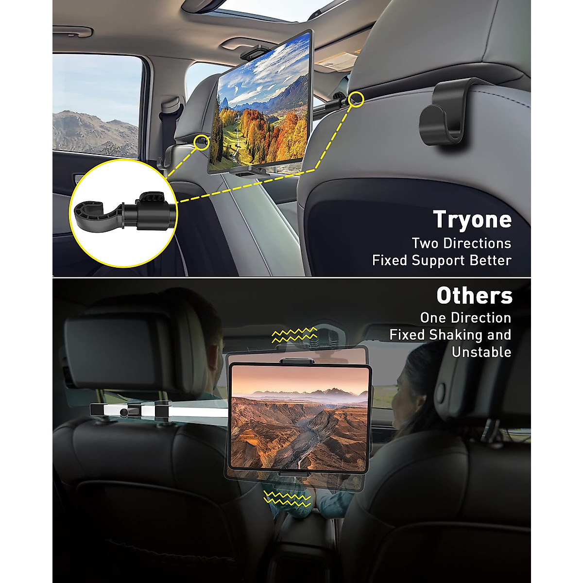 Car Tablet Holder Mount for iPad: Headrest Tablet Stand for Car Back Seat Compatible with iPad Pro Air Mini | Galaxy Tab | Kindle Fire HD | Switch OLED or Other 4.7-12.9" Devices