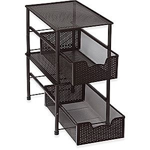 SimpleHouseware Stackable Under Sink Cabinet Sliding Basket Organizer Drawer, Bronze