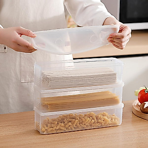Voittozege 6 Pack Pasta Storage Containers with Lid Clear Spaghetti Storage Container Organizer 3 x 12 x 3inch Stackable Long Noodle Holder for Storing Pasta Spaghetti Candy - Food Storage BPA Free