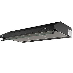 HTH HTHomeprod 36 Inch Under Cabinet Range Hood Stainless Steel Kitchen Stove Vent 3 Speeds Exhaust Fan Black Color