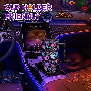 40 oz Halloween Tumbler with Handle, Wicked Pumpkin & Bat Tumblers with Lid and Straw, Double Walled Vacuum Coffee Travel Mug, Keep Cold for 30 Hours, Ideal Gift for Women Men (Black)